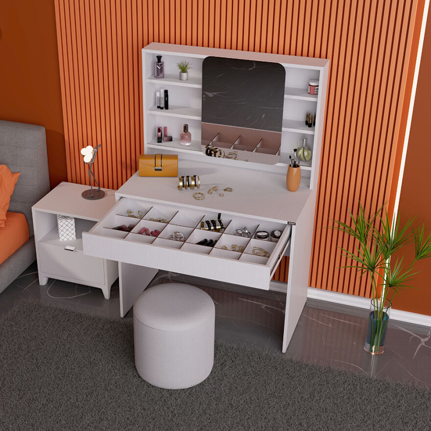 Aynalı Makyaj Masası-Trend Gri